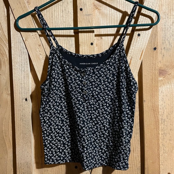 American Eagle Outfitters | Tops | Cropped Black And White Floral American Eagle Tank Top | Poshmark